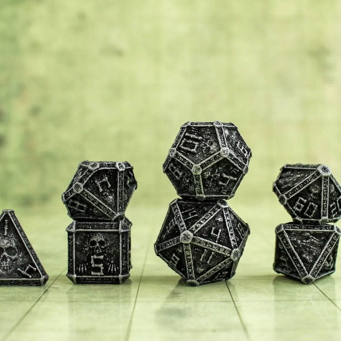 Chunky Black Crypt Metal Dice Set | dnd dice