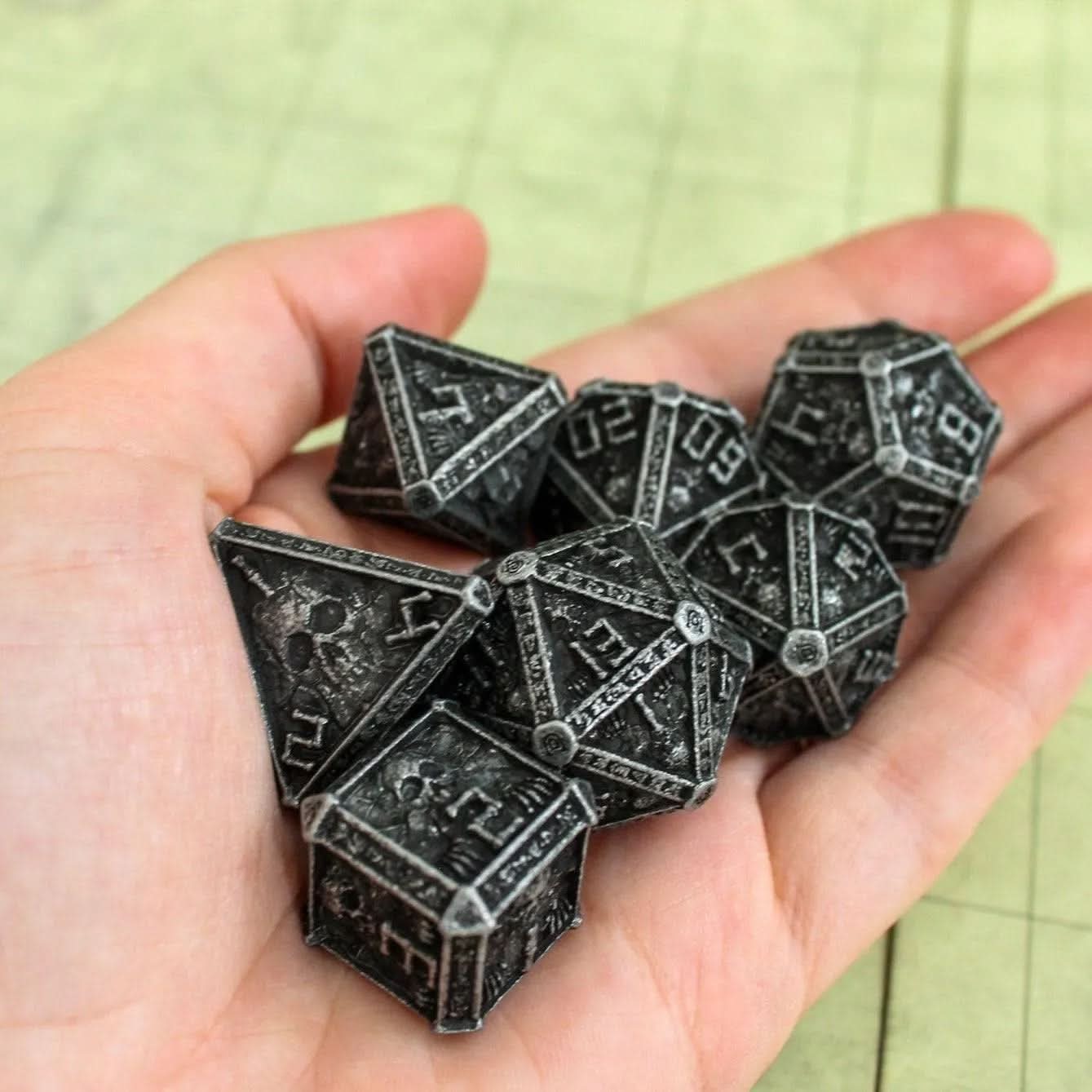 Chunky Black Crypt Metal Dice Set | dnd dice