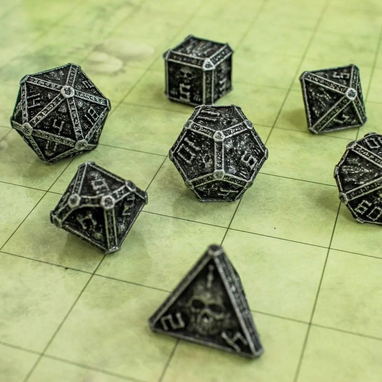 Chunky Black Crypt Metal Dice Set | dnd dice