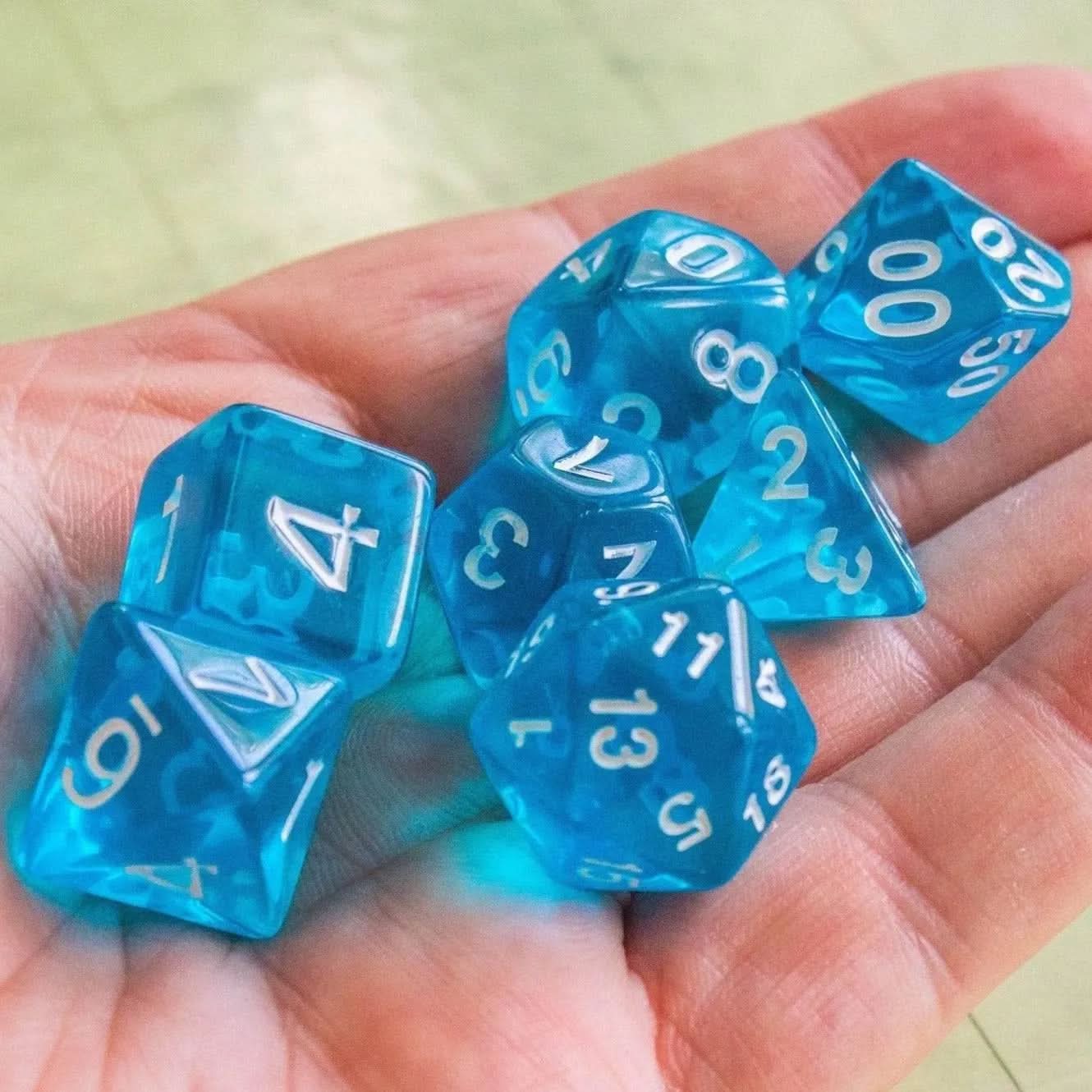Dice set dnd 5e Ice Blue Dice, Transparent Blue DnD Dice – Mystery DG